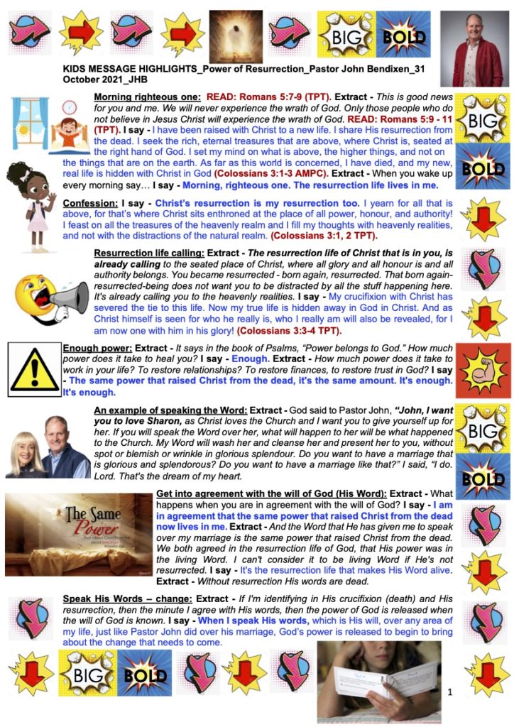 Power of Resurrection - Ps John Bendixen (JHB) (KIDS) - Heritage of ...
